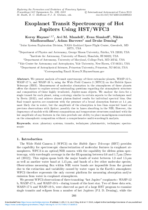 (PDF) Exoplanet Transit Spectroscopy of Hot Jupiters Using HST/WFC3 ...
