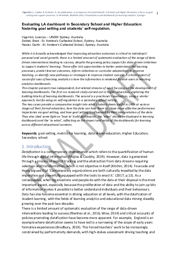 (PDF) Evaluating LA dashboard in Secondary School and Higher Education: fostering goal setting ...