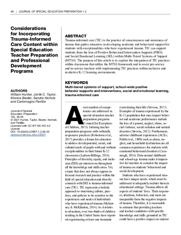 (PDF) Considerations for Incorporating Trauma-Informed Care Content ...