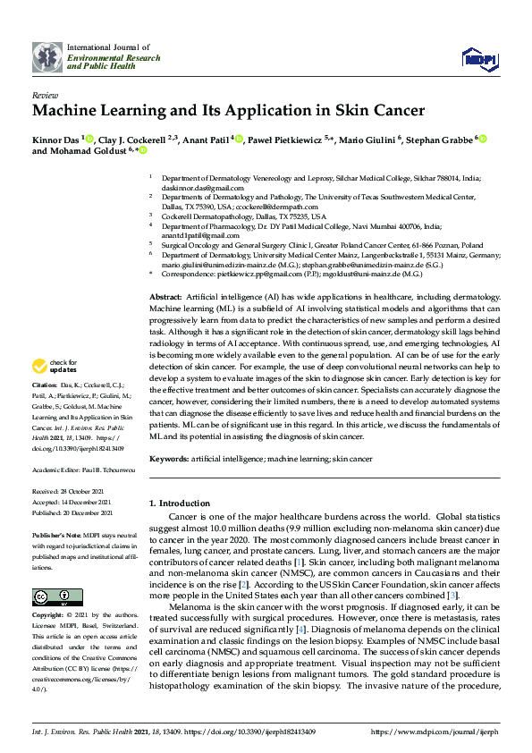 (PDF) Machine Learning and Its Application in Skin Cancer
