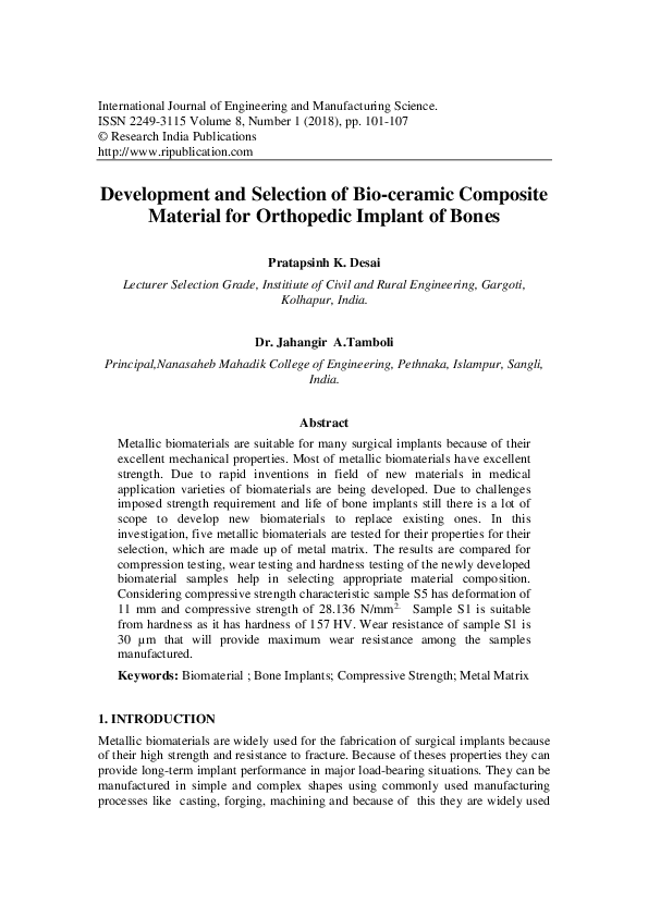 (PDF) Development and Selection of Bio-ceramic Composite Material for ...