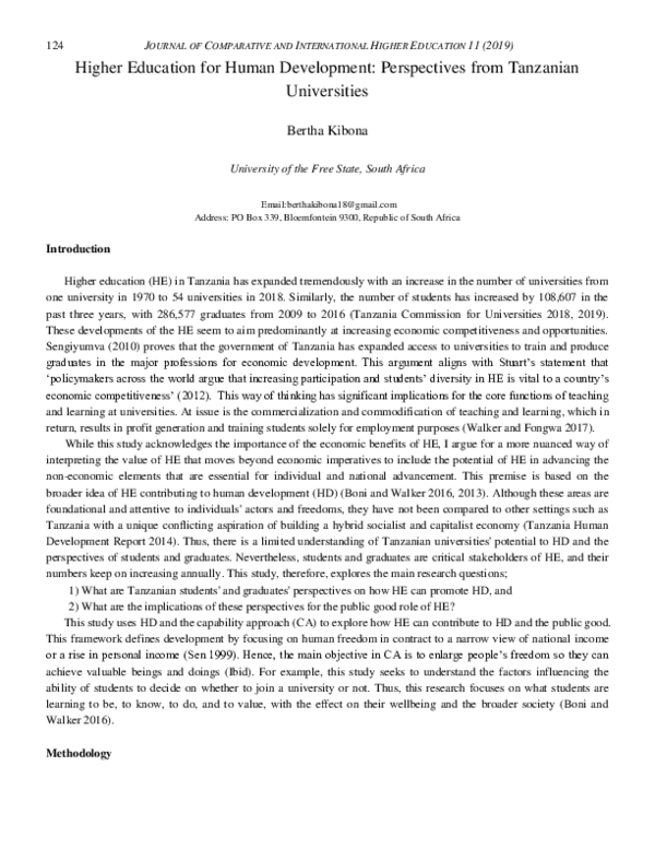 (PDF) Higher Education for Human Development: Perspectives from ...