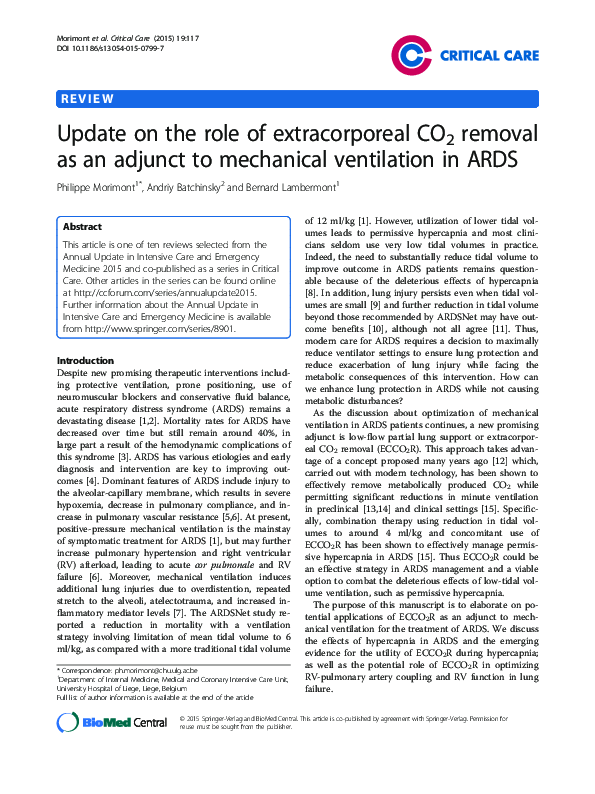(PDF) Update on the role of extracorporeal CO2 removal as an adjunct to ...