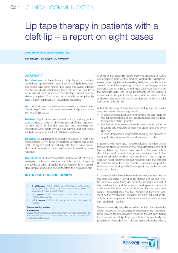 (PDF) Lip tape therapy in patients with a cleft lip--a report on eight ...
