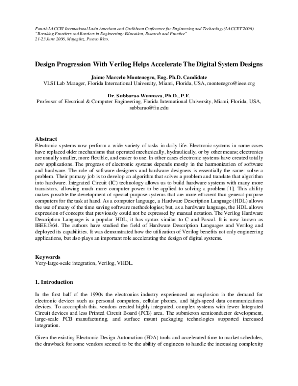 (PDF) Design Progression With Verilog Helps Accelerate The Digital ...