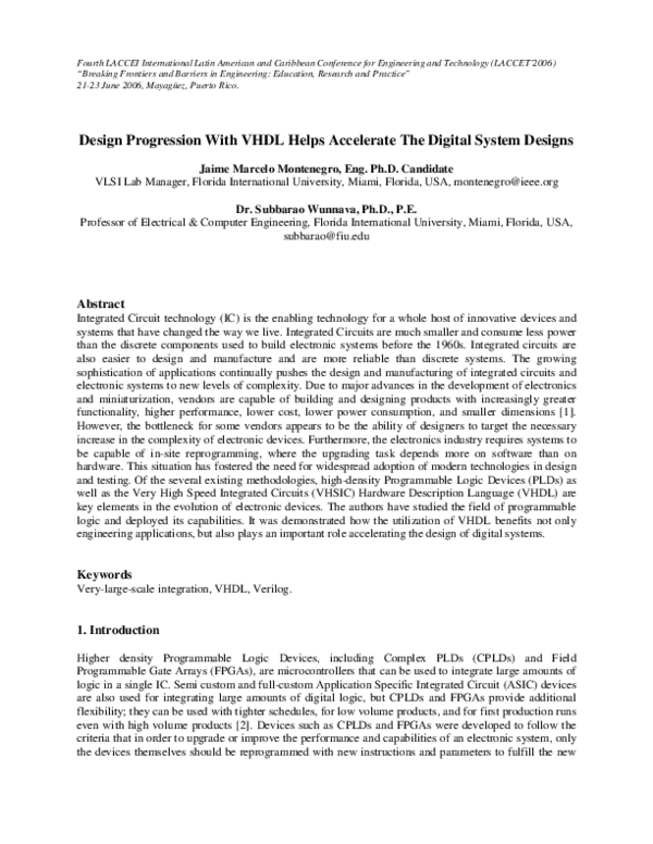 (PDF) Design Progression With VHDL Helps Accelerate The Digital System ...
