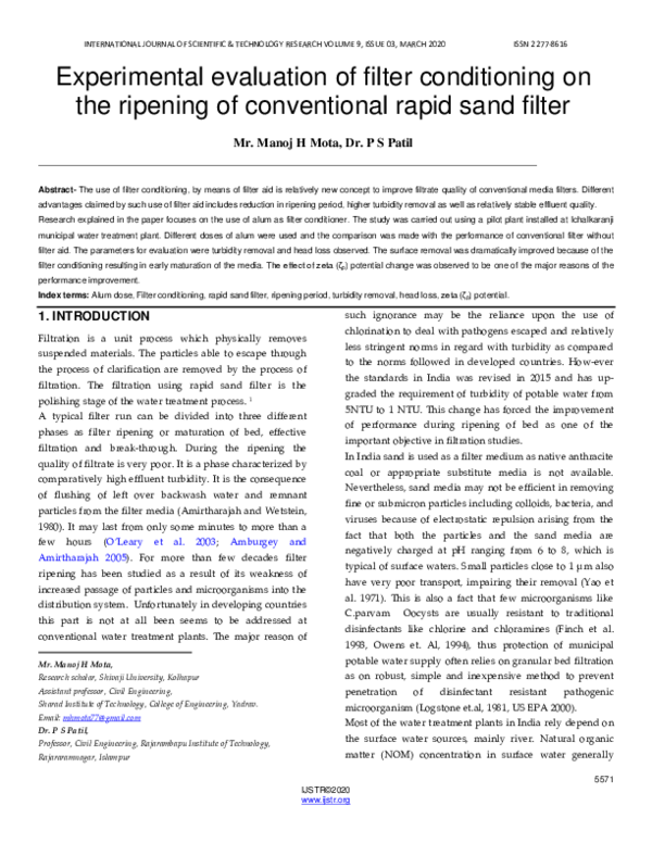 (PDF) Experimental evaluation of filter conditioning on the ripening of ...