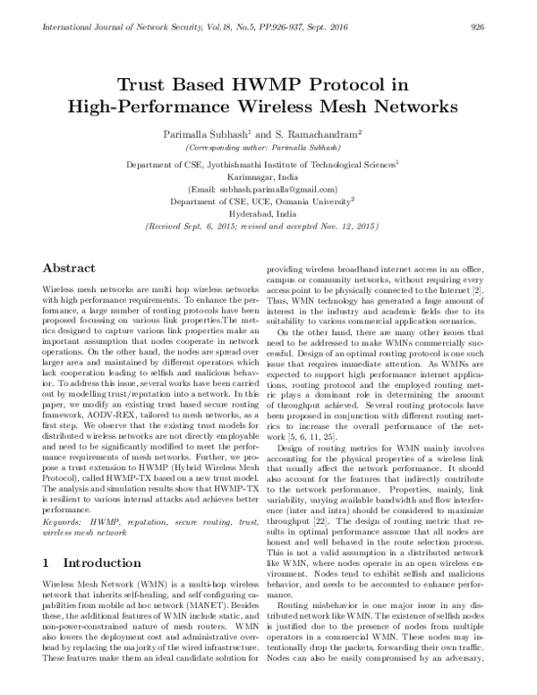 Pdf Trust Based Hwmp Protocol In High Performance Wireless Mesh