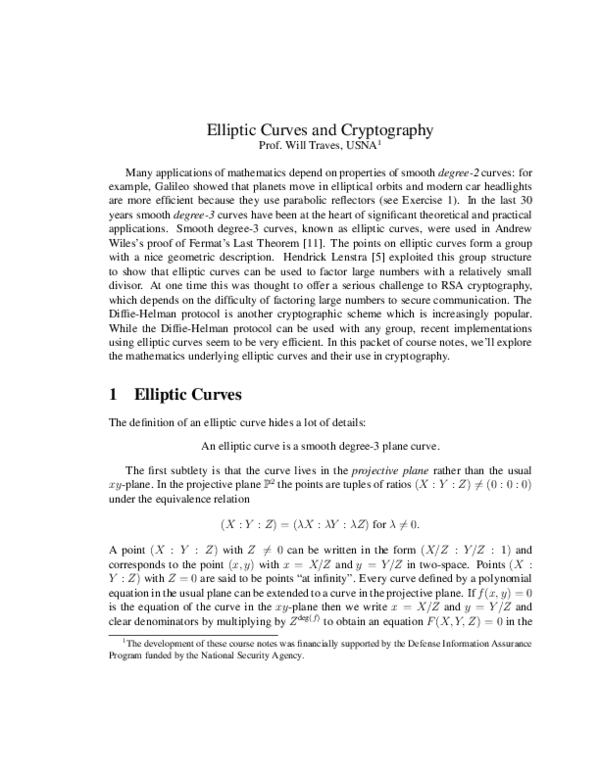 (PDF) Elliptic Curves and Cryptography