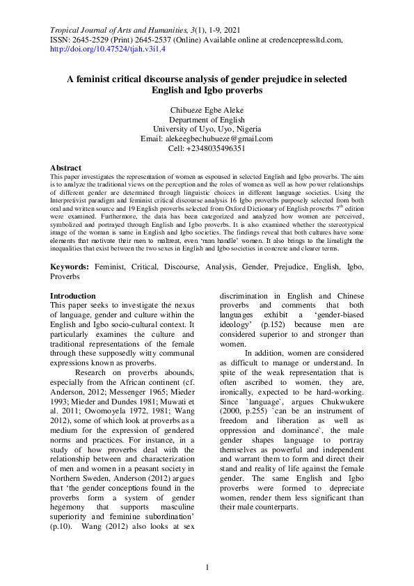 (PDF) A feminist critical discourse analysis of gender prejudice in ...