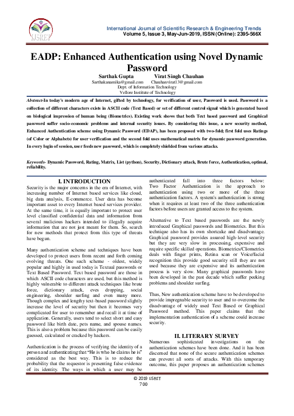 Pdf Eadp Enhanced Authentication Using Novel Dynamic Password
