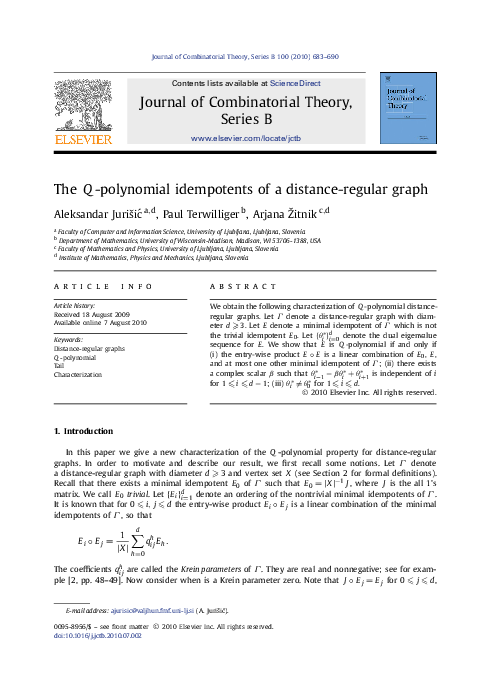 (PDF) The Q-polynomial idempotents of a distance-regular graph