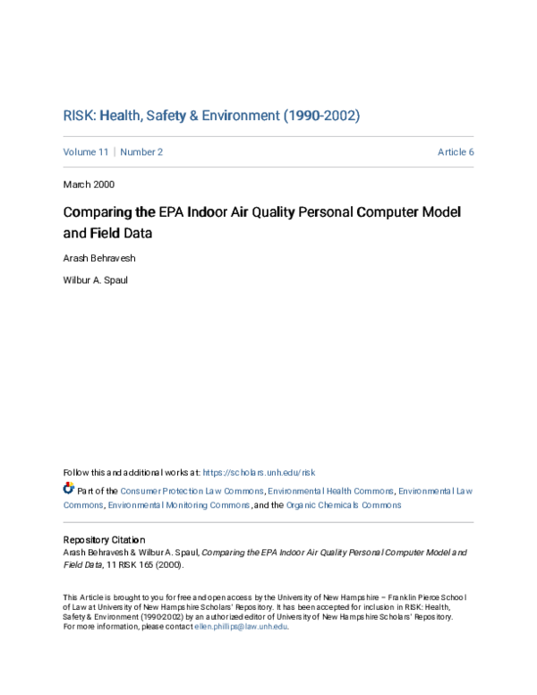 (PDF) Comparing the EPA Indoor Air Quality Personal Computer Model and ...