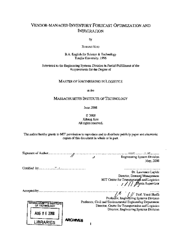 (PDF) Vendor-managed Inventory forecast optimization and integration