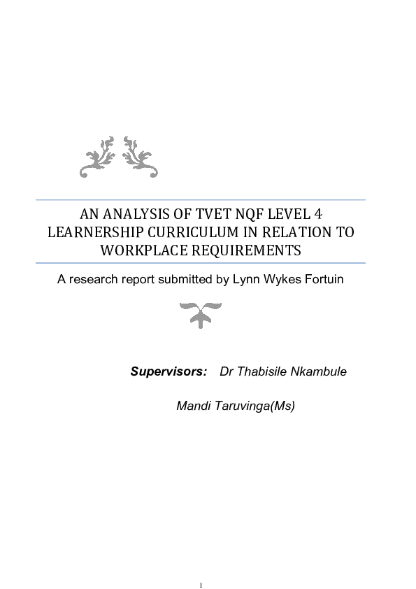 (PDF) An analysis of TVET NQF level 4 learnership curriculum in ...