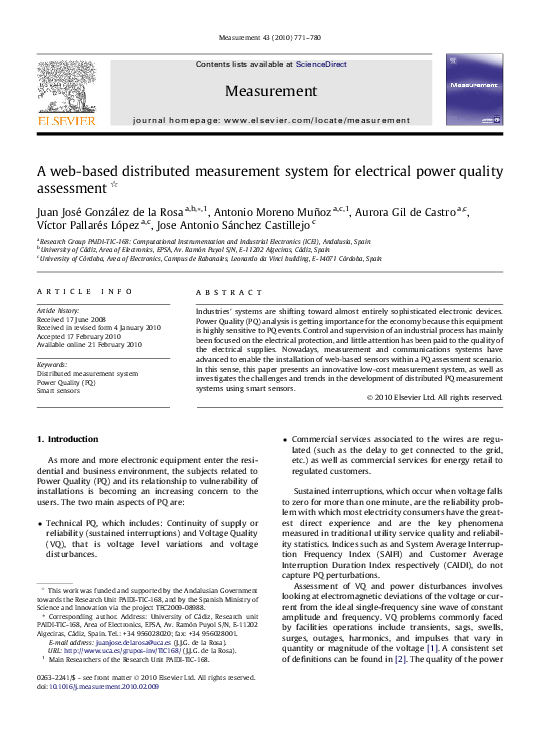 Pdf A Web Based Distributed Measurement System For Electrical Power Quality Assessment 