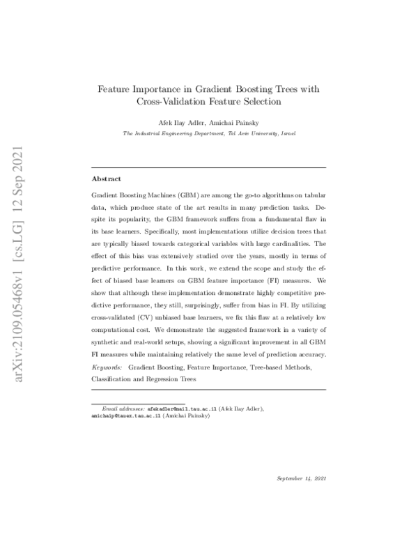 (PDF) Feature Importance in Gradient Boosting Trees with Cross-Validation Feature Selection