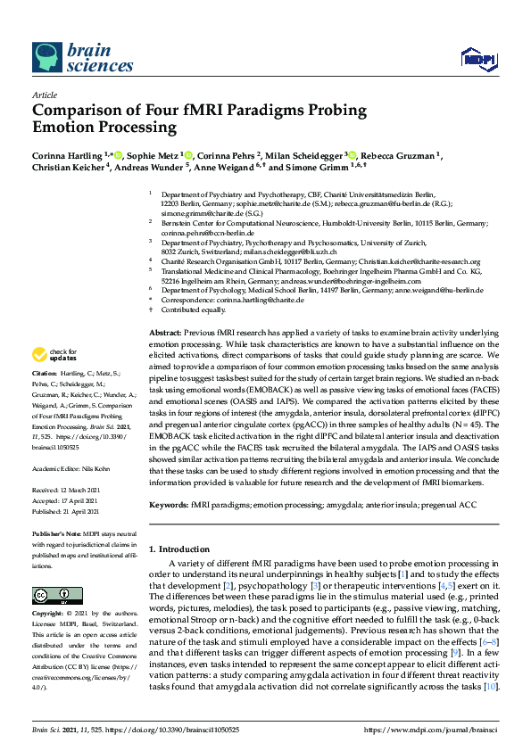 (PDF) Comparison of Four fMRI Paradigms Probing Emotion Processing
