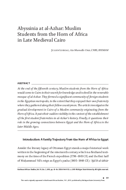 (PDF) Abyssinia at al-Azhar: Muslim Students from the Horn of Africa in ...