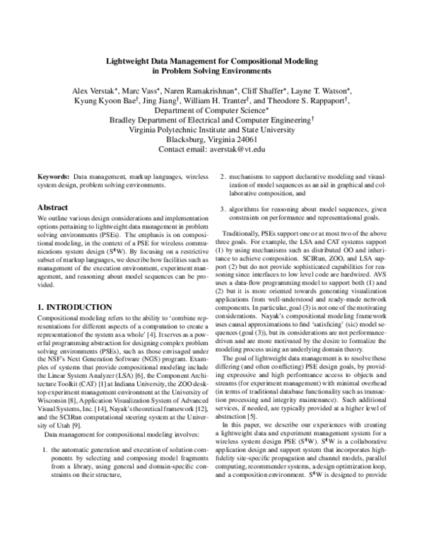 (PDF) Lightweight data management for compositional modeling in problem solving environments
