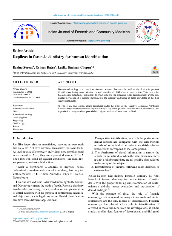 (PDF) Replicas in forensic dentistry for human identification