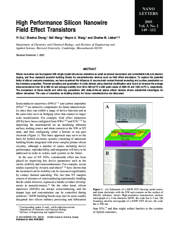 (PDF) High performance silicon nanowire field effect transistors
