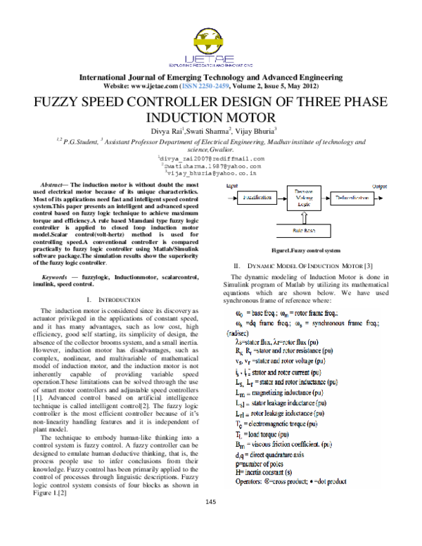 (PDF) Fuzzy Speed Controller Design of Three Phase Induction Motor