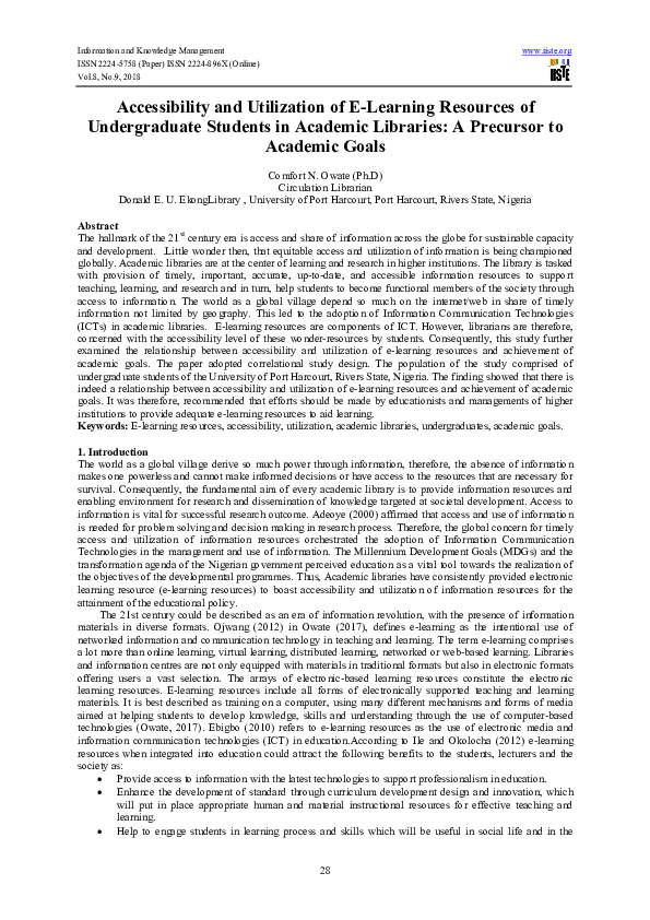 (PDF) Accessibility and Utilization of E-Learning Resources of Undergraduate Students in ...