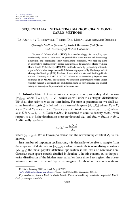(PDF) Sequentially interacting Markov chain Monte Carlo methods