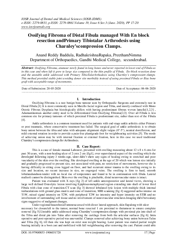(PDF) Ossifying Fibroma of Distal Fibula managed With En block ...