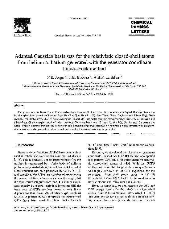 Pdf Adapted Gaussian Basis Sets For The Relativistic Closed Shell