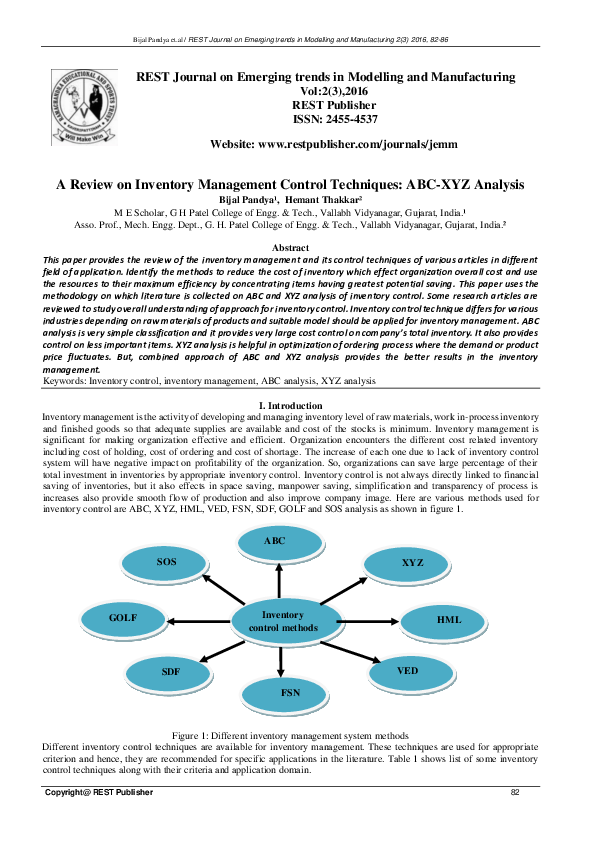 (PDF) A Review on Inventory Management Control Techniques : ABC-XYZ ...