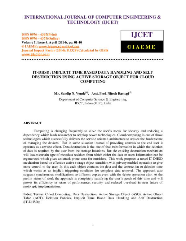 (PDF) It-DHSD: Implicit Time Based Data Handling and Self Destruction Using Active Storage ...
