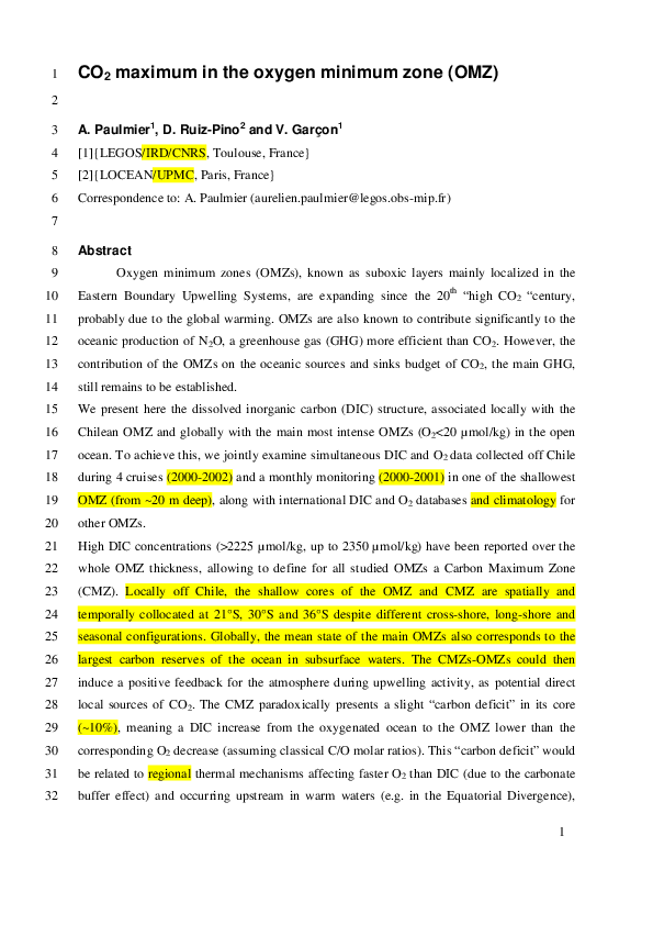 (PDF) 1 CO 2 maximum in the oxygen minimum zone ( OMZ ) 1 2
