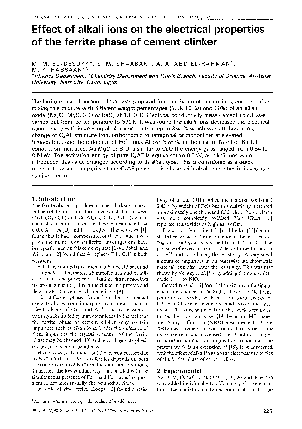 (PDF) Alkali Ions Impact on Cement Clinker Conductivity