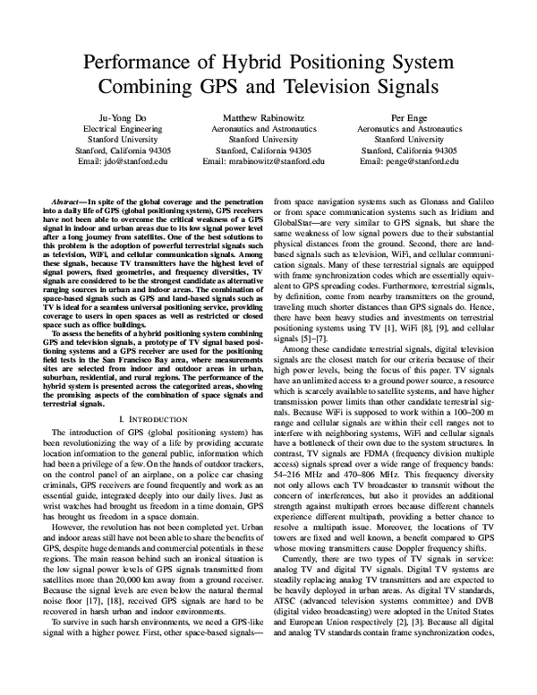 (PDF) Performance of hybrid positioning system combining GPS and ...