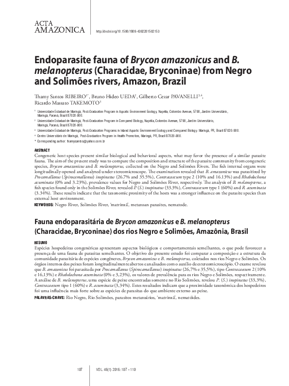 (PDF) Endoparasite fauna of Brycon amazonicus and B. melanopterus ...