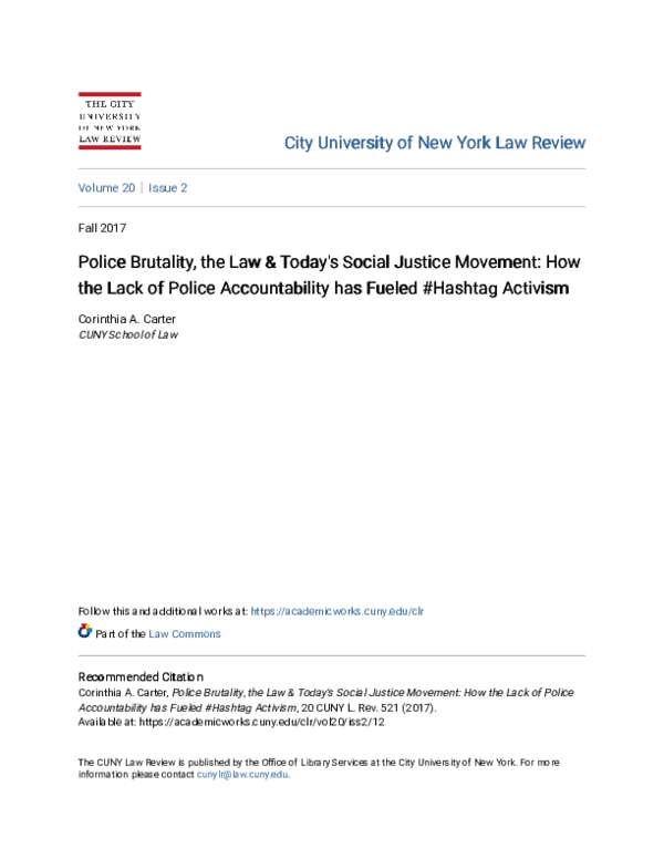 (PDF) Police Brutality, the Law & Today's Social Justice Movement: How ...