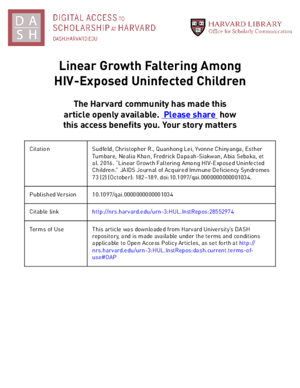 (PDF) Linear Growth Faltering Among HIV-Exposed Uninfected Children