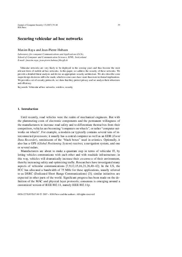 (PDF) Securing vehicular ad hoc networks
