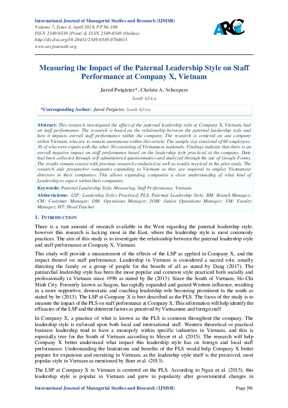 (PDF) Measuring the Impact of the Paternal Leadership Style on Staff ...