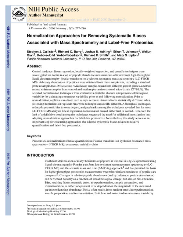 (PDF) Normalization Approaches for Removing Systematic Biases Associated with Mass Spectrometry ...