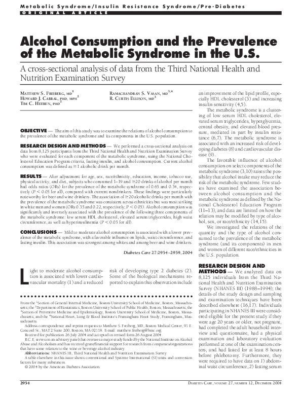 (PDF) Alcohol Consumption and the Prevalence of Metabolic Syndrome: A ...