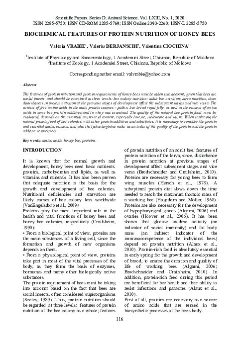 (PDF) Biochemical Features of Protein Nutrition of Honey Bees