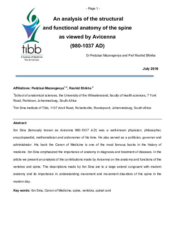 (PDF) Avicenna's Insights on Spine Anatomy and Function