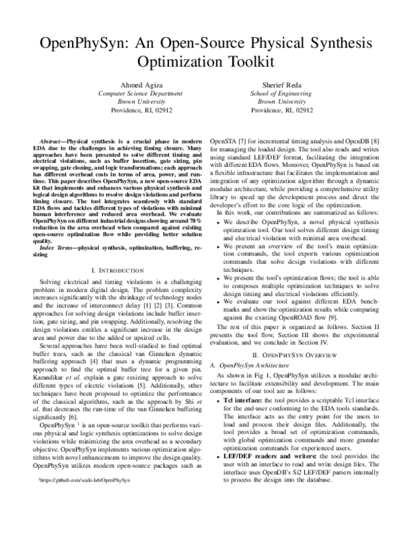 (PDF) OpenPhySyn: An Open-Source Physical Synthesis Optimization Toolkit