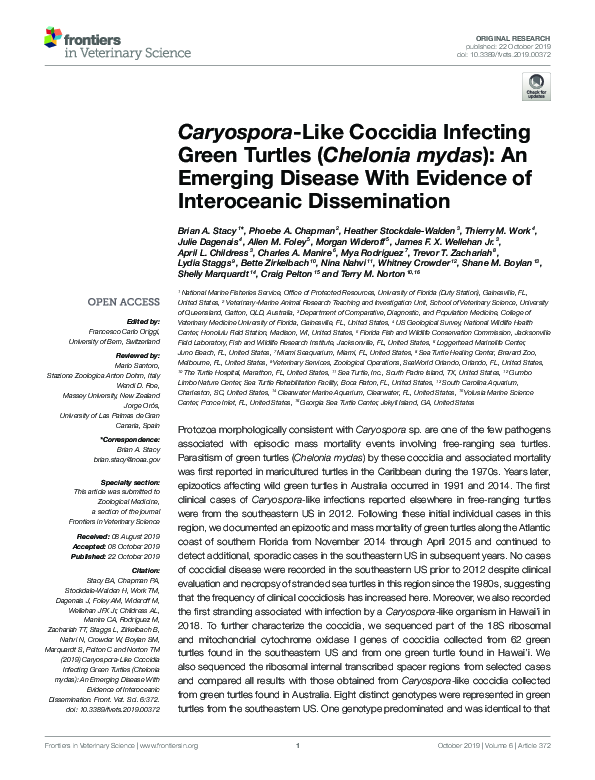 (PDF) Caryospora-Like Coccidia Infecting Green Turtles (Chelonia mydas ...