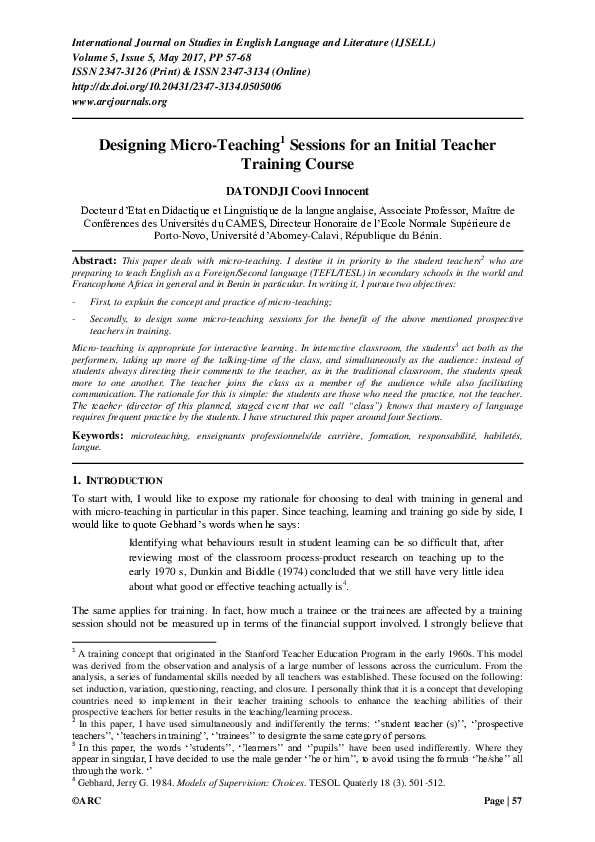 (PDF) Designing Micro-Teaching1 Sessions for an Initial Teacher ...