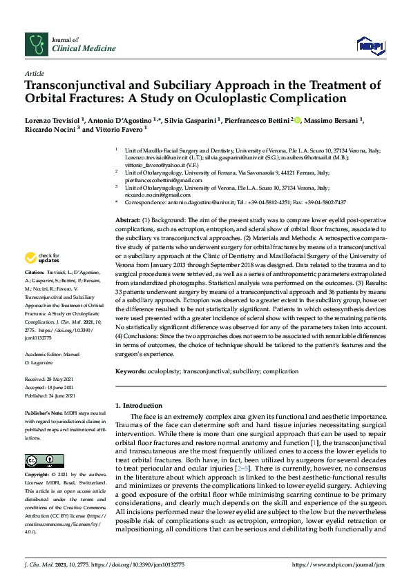 (PDF) Transconjunctival and Subciliary Approach in the Treatment of ...