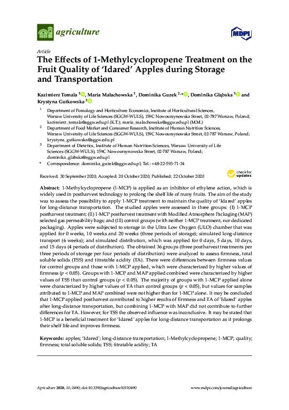 (PDF) The Effects of 1-Methylcyclopropene Treatment on the Fruit Quality of ‘Idared’ Apples ...